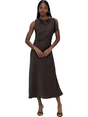 LA LIGNE Asymmetrical Draped Midi Dress - Chocolate