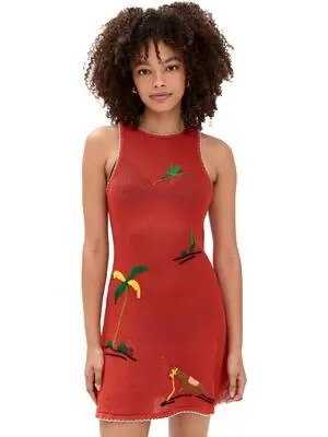 Staud Marea Embroidered Mini Dress - Riviera Flame
