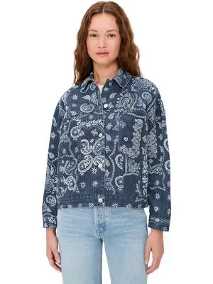 Free People Printed Denim Swing Jacket - Navy Combo/bandana