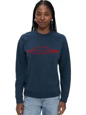 Clare V. Flocked Surrealisme Lips Sweatshirt - Navy