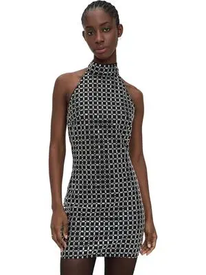 ROTATE BY BIRGER CHRISTENSEN Sequin-embellished Halterneck Mini Dress - Black