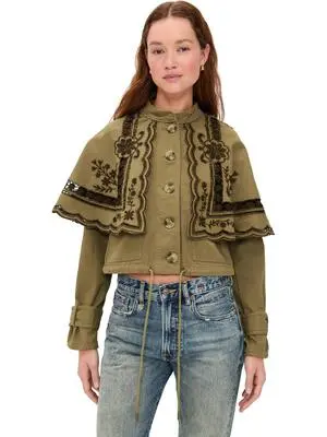 Free People Bali Hideaway Cutwork Jacket - Olive Combo