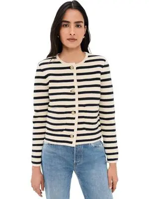 ALEX MILL Striped Sweater Jacket - Cream/navy
