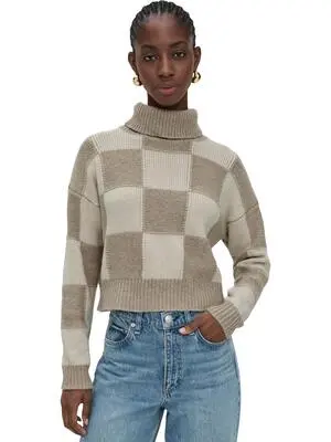 Splendid Checkerboard Turtleneck Sweater - P Oak H/cap Htr