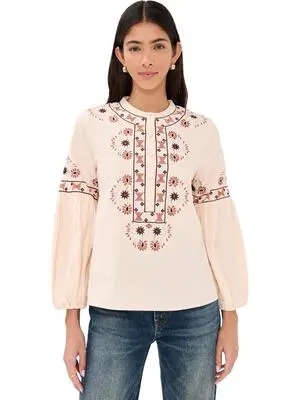 Figue Bristol Embroidered Top - Biscotti Beige