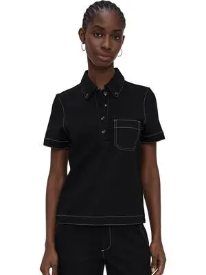Rag & Bone Irina Contrast Stitch Polo - Black