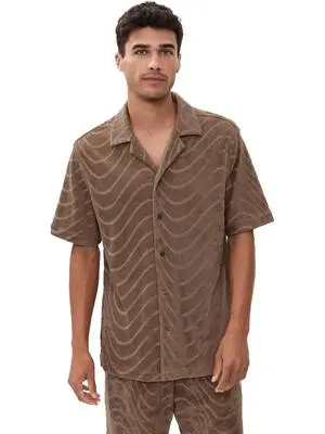 Frescobol Carioca Roberto Fibra Jacquard Terry Short Sleeve Shirt - Khaki