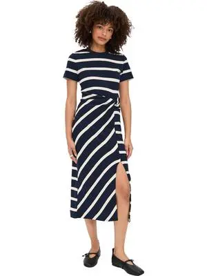 Tanya Taylor Striped Cody Midi Dress - Maritime Blue/cream Wide Strip