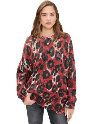 R13 Printed Oversized Sweater - Red/black Leopard