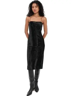 Helmut Lang Faux Ponyhair Midi Dress - Black