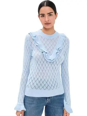 THE LULO PROJECT Knit Top With Ruffle Edges - Baby Blue