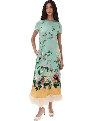 La DoubleJ Silk Maxi Dress With Feather Hem - Zooflora Panel
