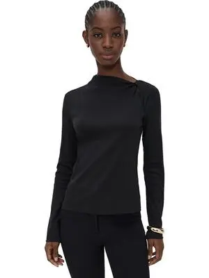 Theory Slash Neck Twist Top - Black