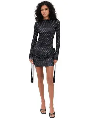 Lioness Polka-dot Mini Dress With Rosette - Onyx Polka