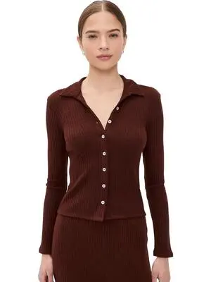 LE BOP Ribbed Knit Cardigan - Chocolate