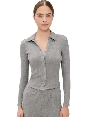 LE BOP Ribbed Knit Cardigan - Heather Grey