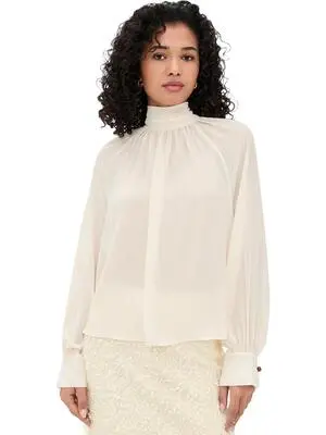 Vince Gathered Draped Neck Blouse - Cream