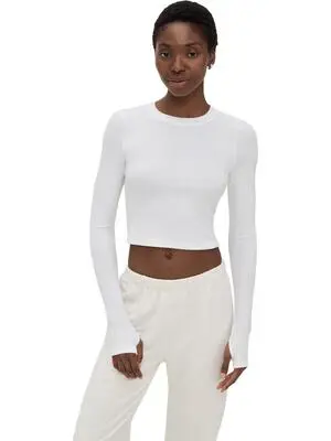 Splits59 Louise Ribbed Long Sleeve Crop Top - White