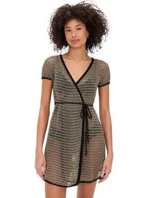 Staud Spritz Crochet Mini Dress - Thyme/black