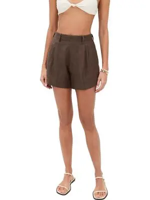 VITAMIN A Pleated Linen Shorts - Mocha Brown