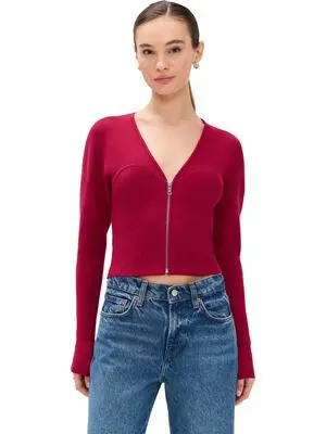 Good American Long Sleeve Zip-up Sweater - Ruby