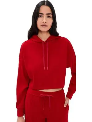 Beyond Yoga Breathe Easy Ribbed Cropped Hoodie - Holly Red