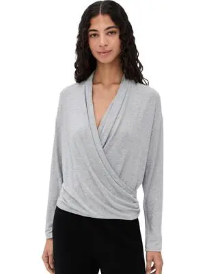 Vince Relaxed Long Sleeve Wrap Top - H Pale Grey