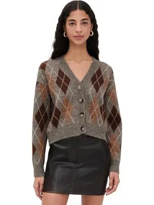 Astr The Label Ashtyn Argyle Cardigan - Brown Argyle