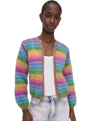 ROSE CARMINE Striped Mohair-blend Mini Jacket - Pastels