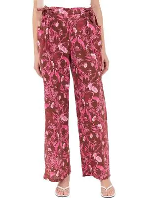 CONIGLIO PALM BEACH Floral And Crane Print Snap Pants - Cranes Pink Teakwood