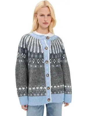 Blanknyc Fair Isle Knit Cardigan - Grey Combo