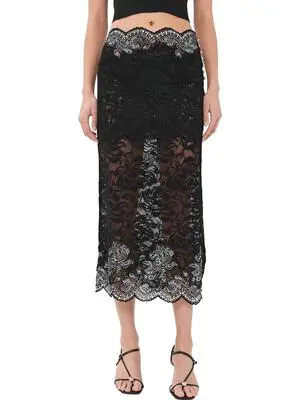 Rabanne Embellished Lace Midi Skirt - Black