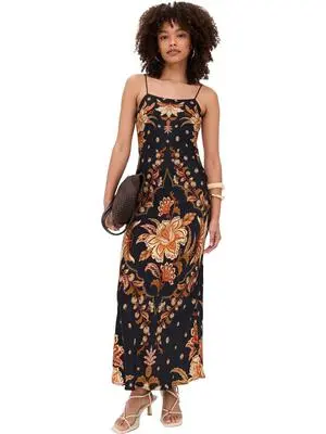 Farm Rio Floral Print Maxi Slip Dress - Majestic Garden Black