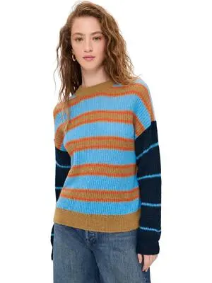 Closed Striped Crew Neck Sweater - Sky Blue