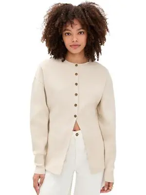Good American Exaggerated Sleeve Cardigan Sweater - Light Taupe