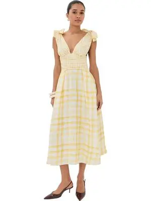 Rosie Assoulin Bow Shoulder Midi Dress - Yellow