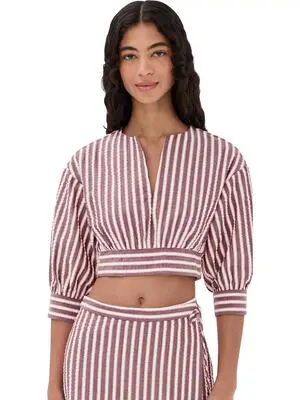 Simkhai Noralie Cropped Top - Oxblood Stripe