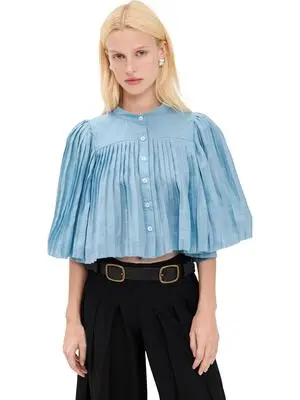 Sea Solene Solid Pleated Top - Blue