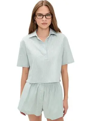 LESET Yoshi Stripe Short Sleeve Polo - Dove/forest Stripe