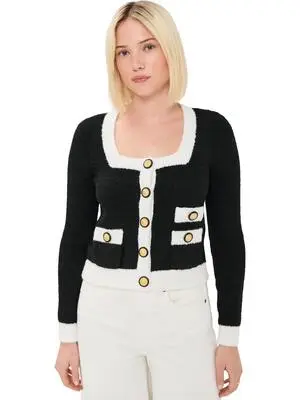 L'Agence Monette Square Neck Cardigan - Black/ivory