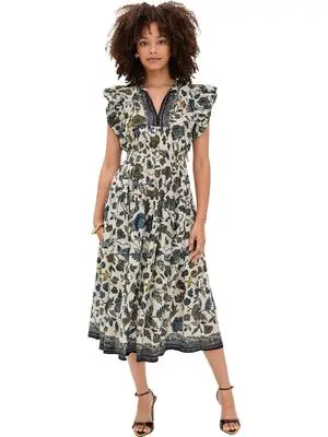 Ulla Johnson Kairi Flutter Sleeve Midi Dress - Porcelain