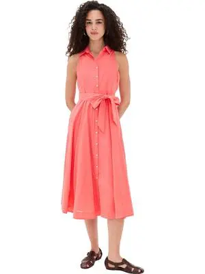 Playa Lucila Collared Shirtdress With Self-tie Belt - Coral