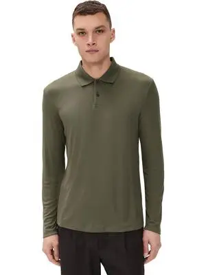 Theory Goris Long Sleeve Polo In Anemone Milano - Tarmac