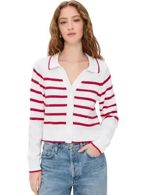 Splendid Nicolette Stripe Polo Sweater - White/rouge