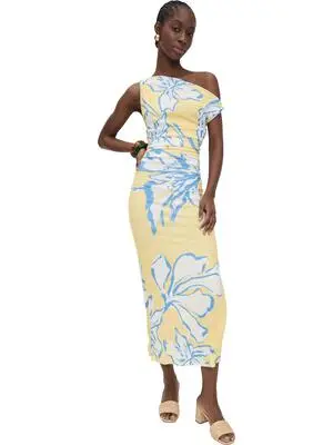 Minkpink Esme Asymmetrical Mesh Maxi Dress - Lemon Floral