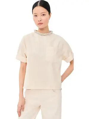 TWP Twill Top With Crystal Collar - Natural