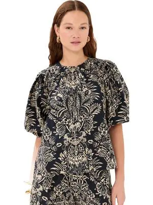 Ulla Johnson Frantiska Floral Top - Noir Flora