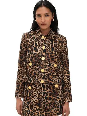 L'Agence Nyx Leopard Print Crop Jacket - Brown Patch Leopard