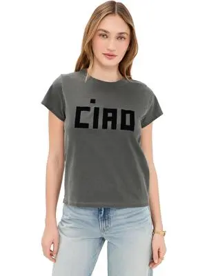 Clare V. Flocked Block Ciao Tee - Faded Black