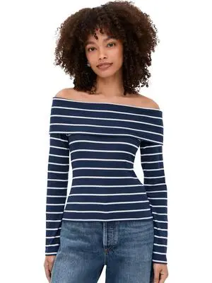 Splendid Off-shoulder Top - Navy/white